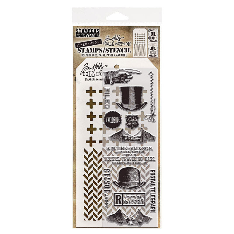 Distinguished Mixed Media Stamp + Stencil Set | Tim Holtz